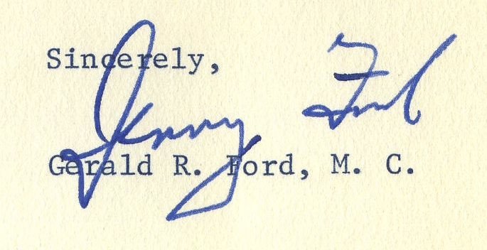 Autograph - 04-095 Gerald R. Ford typed letter signed as House minority ...