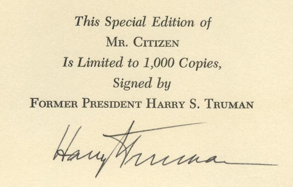 Autograph - 1133701 - Framed signature of President Harry S. Truman on ...