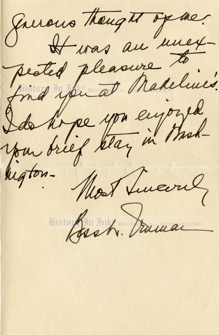 Bess Truman Autograph - handwritten letter to a Kansas City friend on ...