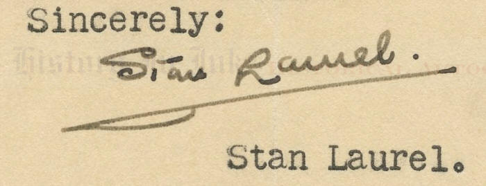 Stan Laurel Autograph - typed letter signed mentioning "Devil'