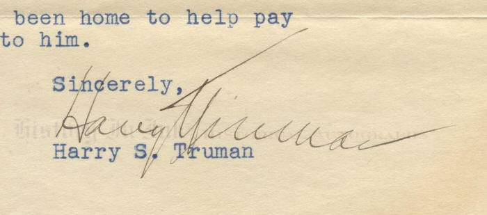 Beautifully framed letter by Harry S. Truman on Senate stationery