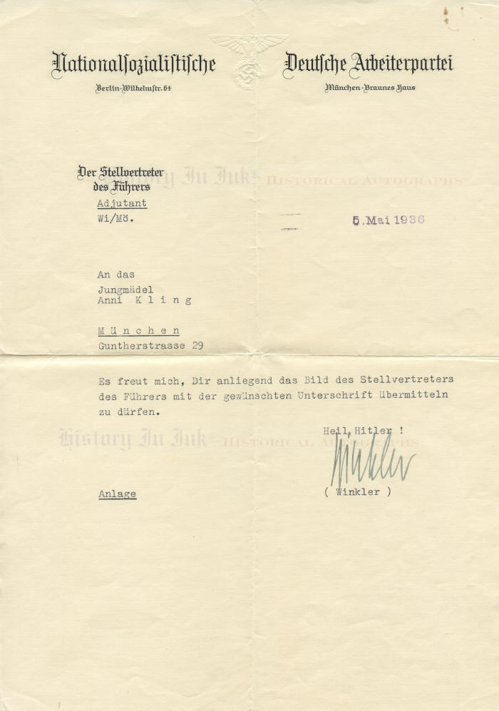 Rudolf Hess Autograph - signed bust photograph