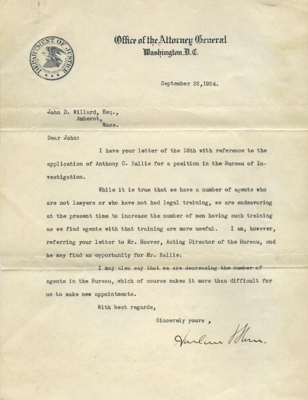 Harlan Fiske Stone, Who Became Attorney General In 1924