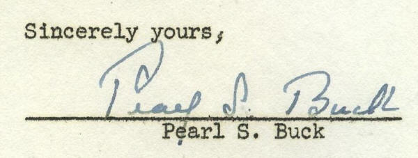 Autograph - 815804 - Typed letter signed by novelist Pearl S. Buck ...