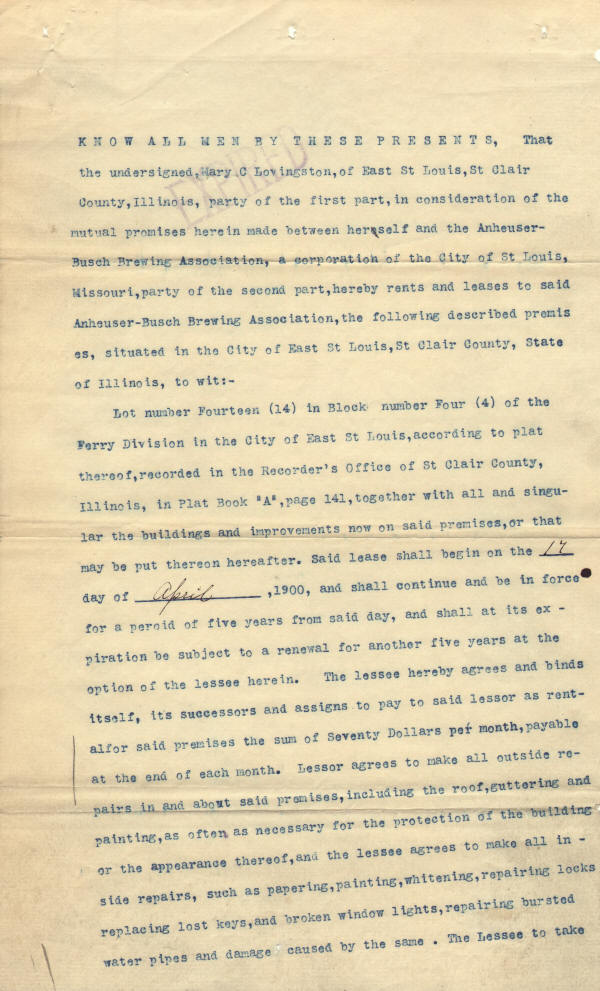 Autograph - 831701 - Anheuser-Busch lease signed by August A. Busch, Sr ...
